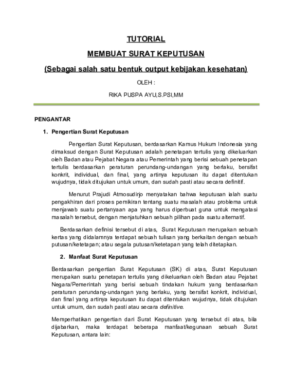 (DOC) Tutorial Membuat Surat Keputusan untuk Kebijakan