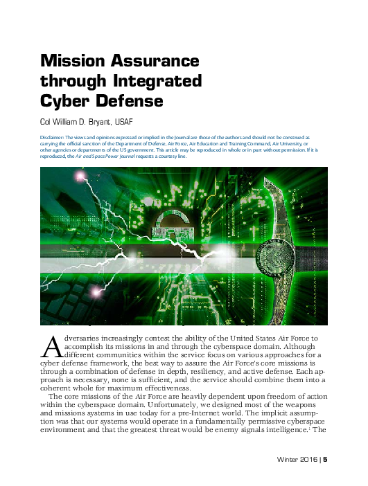 (PDF) Mission Assurance through Integrated Cyber Defense