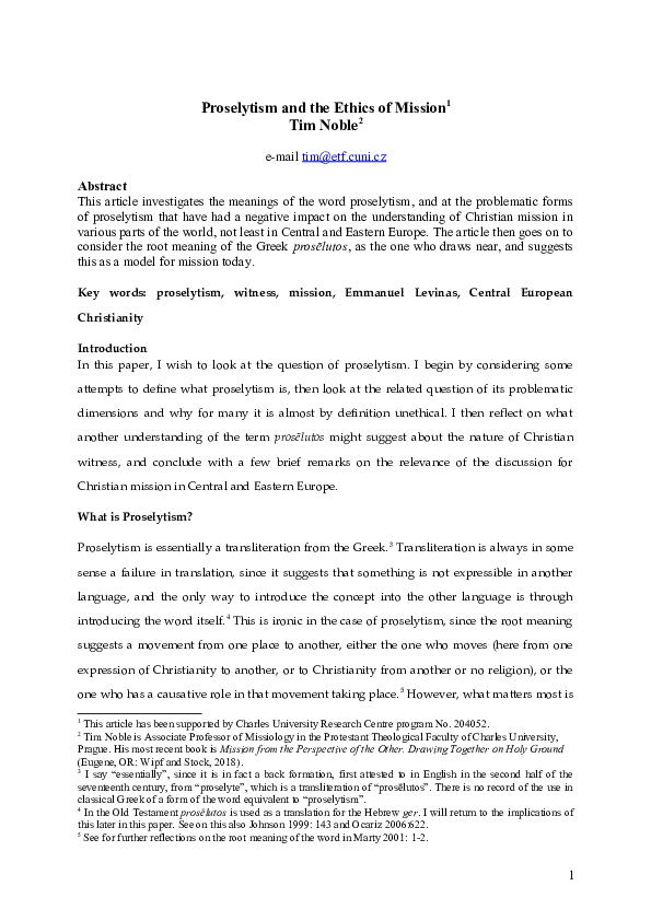 (DOC) Proselytism and the Ethics of Mission