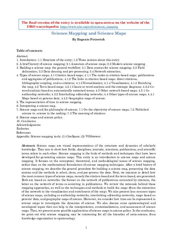 (PDF) Science Mapping and Science Maps