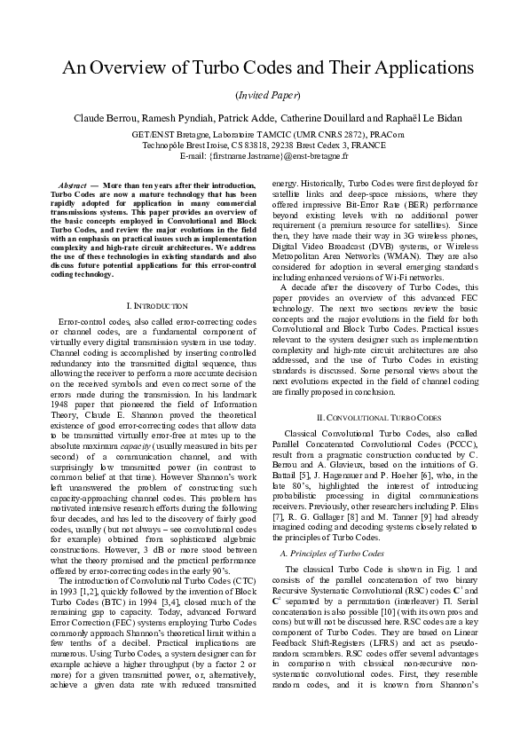 (PDF) An Overview of Turbo Codes and Their Applications
