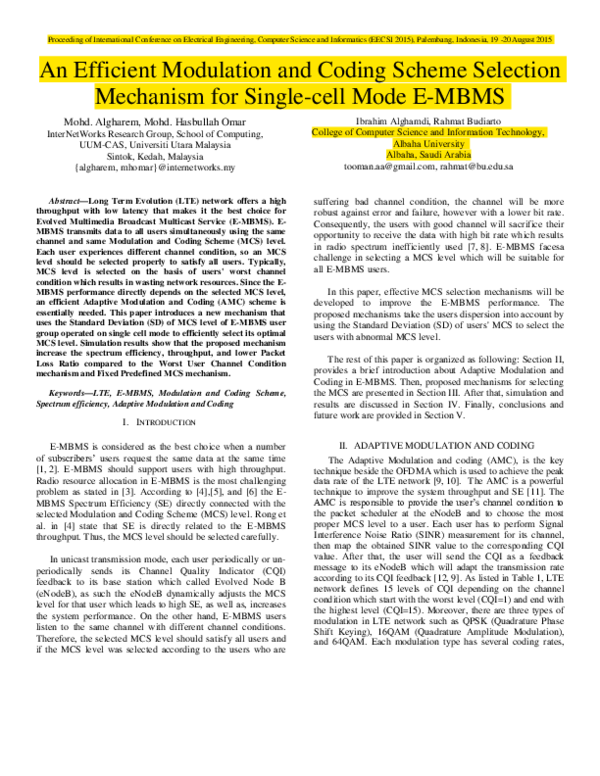 (PDF) An Efficient Modulation and Coding Scheme Selection Mechanism for Single-cell Mode E-MBMS