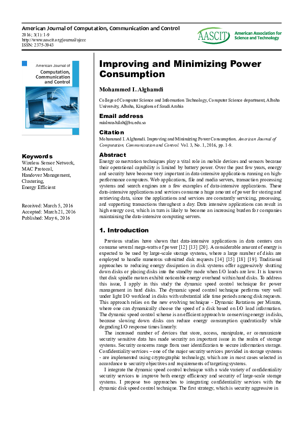 (PDF) Improving and Minimizing Power Consumption