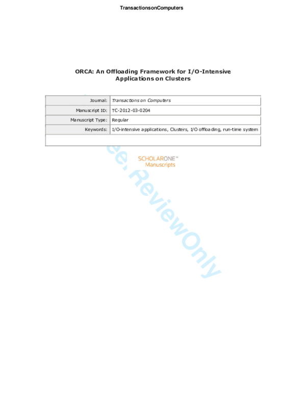 (PDF) ORCA: An Offloading Framework for I/O-Intensive Applications on Clusters Journal ...