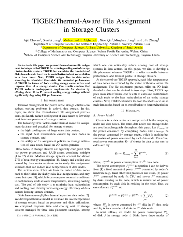 (PDF) TIGER:Thermal-Aware File Assignment in Storage Clusters
