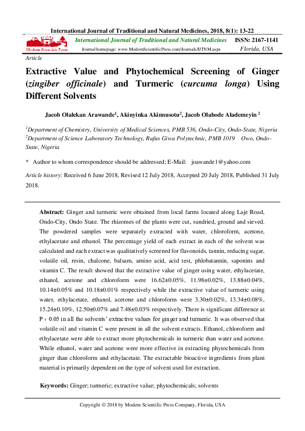 (PDF) Extractive Value and Phytochemical Screening of Ginger (zingiber ...