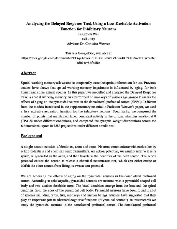 (PDF) Analyzing the Delayed Response Task Using a Less Excitable Activation Function for ...