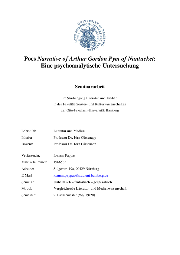 (PDF) Poes Narrative of Arthur Gordon Pym of Nantucket: Eine ...