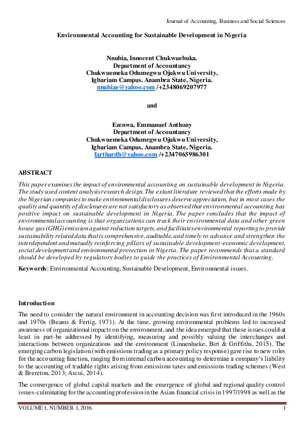 (PDF) Environmental Accounting for Sustainable Development in Nigeria