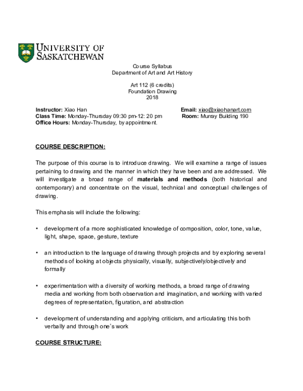 (DOC) Art 112 introduction to drawing course outline