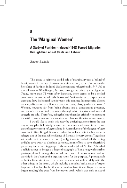(PDF) The 'Marginal Women' A Study of Partition-induced (1947) Forced ...