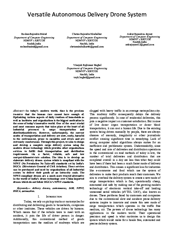 (PDF) Versatile Autonomous Delivery Drone System