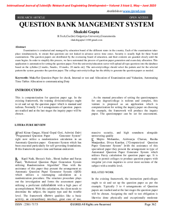 (PDF) QUESTION BANK MANGEMENT SYSTEM
