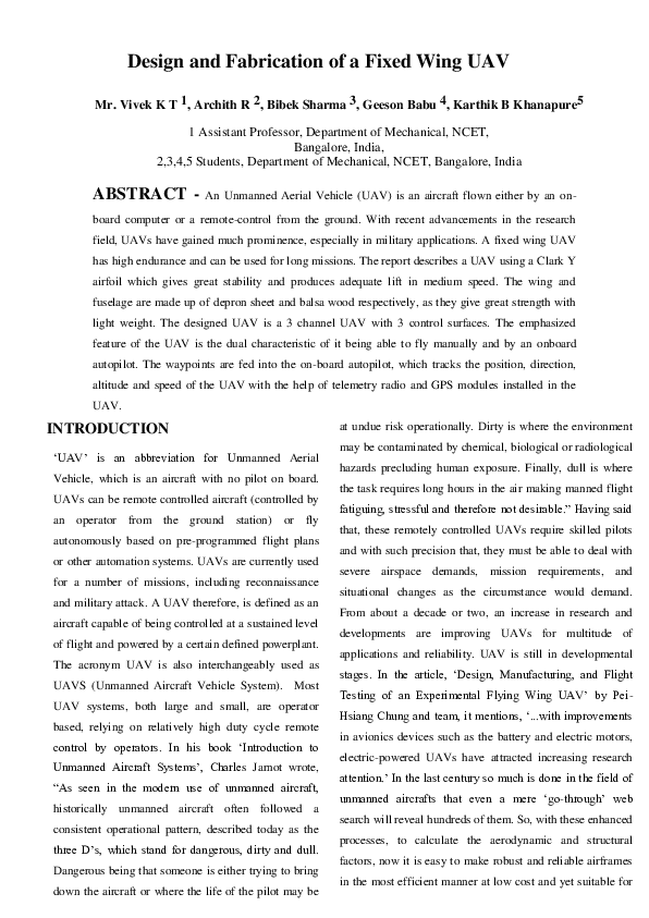 (PDF) Design and Fabrication of a Fixed Wing UAV