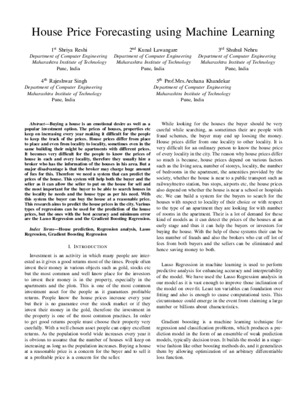 (PDF) House Price Forecasting using Machine Learning