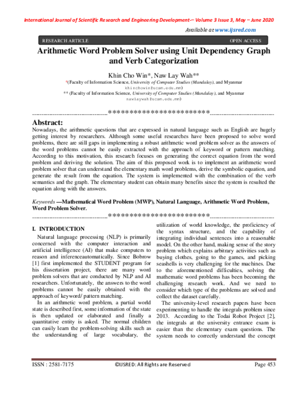 Pdf Arithmetic Word Problem Solver Using Unit Dependency Graph And