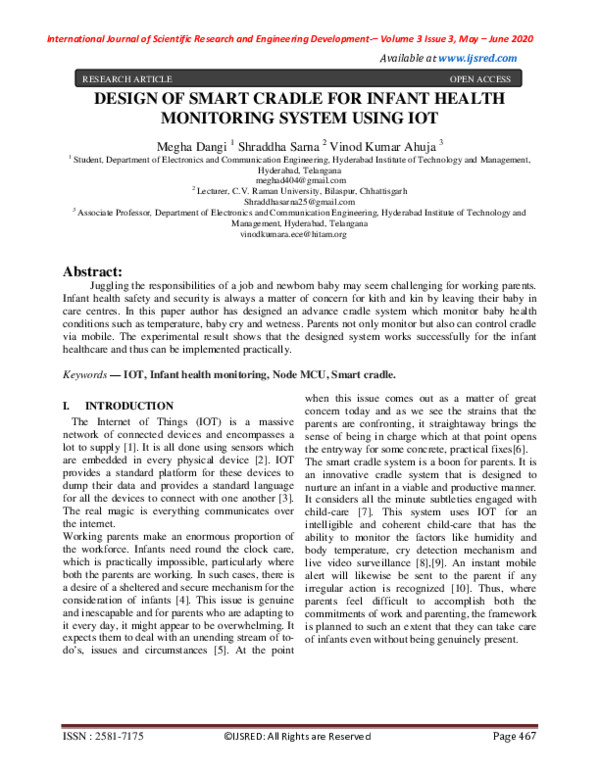 (PDF) DESIGN OF SMART CRADLE FOR INFANT HEALTH MONITORING SYSTEM USING IOT
