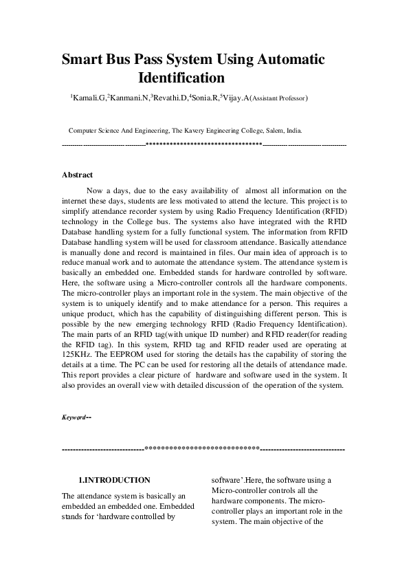 (PDF) Smart Bus Pass System Using Automatic Identification
