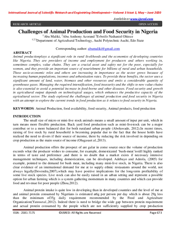 (PDF) Challenges of Animal Production and Food Security in Nigeria