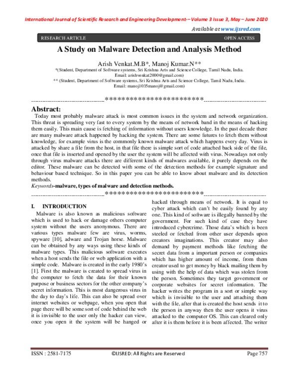 (PDF) A Study on Malware Detection and Analysis Method