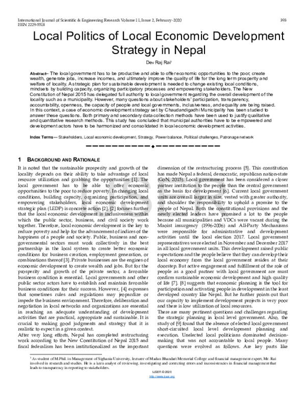 (PDF) Local Politics of Local Economic Development Strategy in Nepal