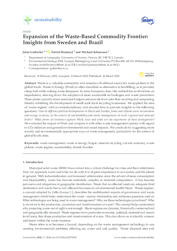 (PDF) Expansion of the Waste-Based Commodity Frontier: Insights from ...