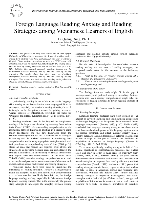 (PDF) Foreign Language Reading Anxiety and Reading Strategies among ...