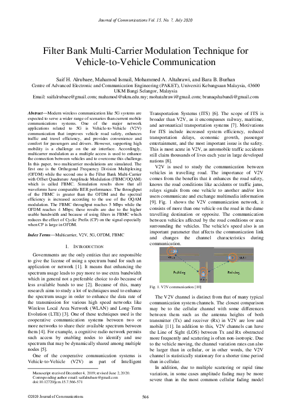 (PDF) Filter Bank Multi-Carrier Modulation Technique for Vehicle-to ...