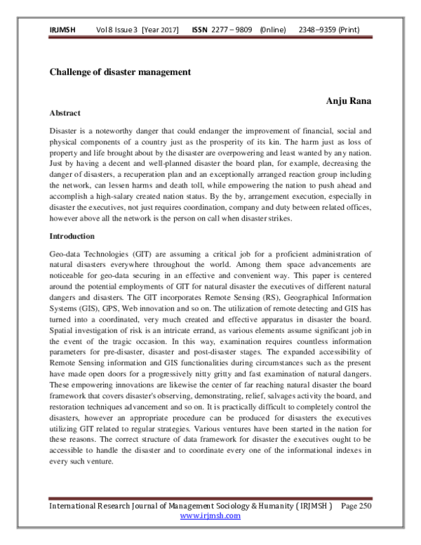 (PDF) Challenge of disaster management