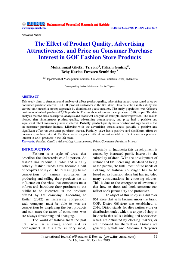 (PDF) The Effect of Product Quality, Advertising Attractiveness, and ...