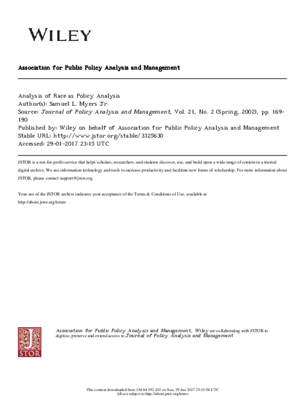 (PDF) Analysis of Race as Policy Analysis