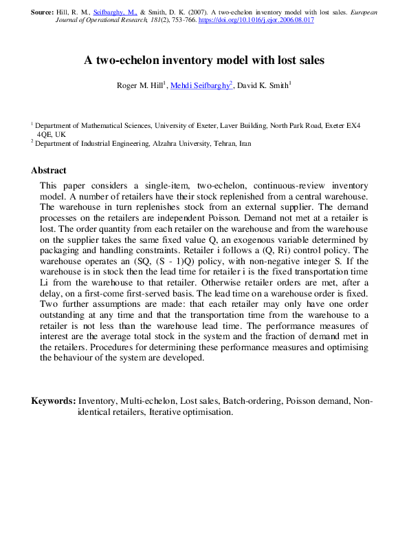 (PDF) A two-echelon inventory model with lost sales