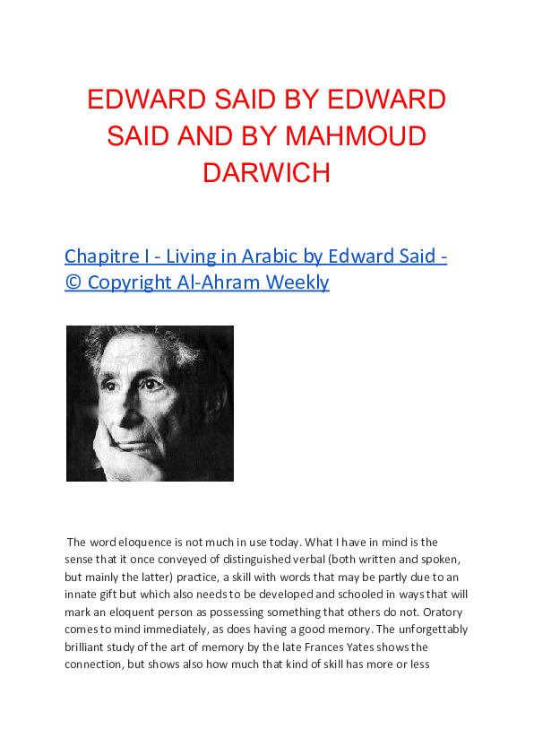 (PDF) EDWARD SAID BY EDWARD SAID AND BY MAHMOUD DARWICH