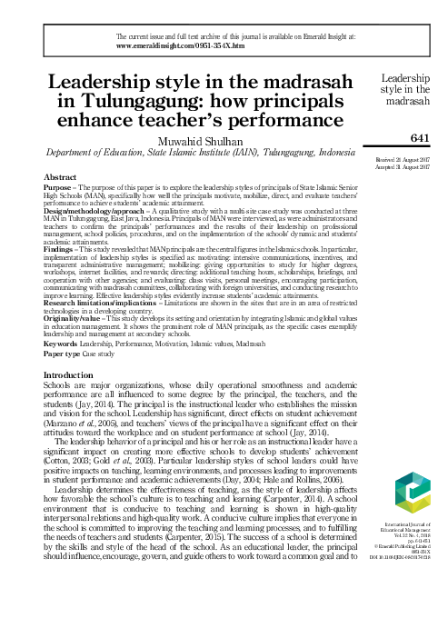 (PDF) Leadership style in the madrasah in Tulungagung: how principals ...