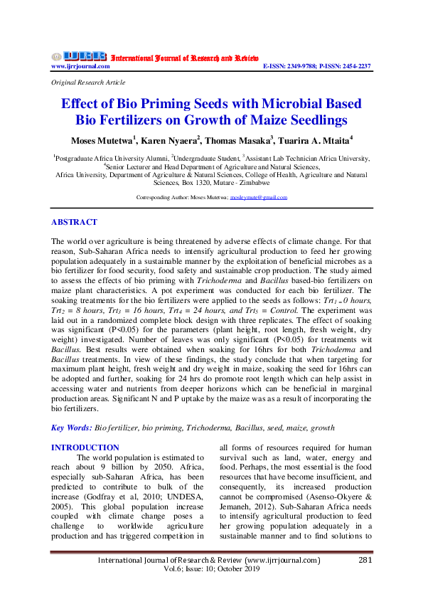 (PDF) Effect of Bio Priming Seeds with Microbial Based Bio Fertilizers ...