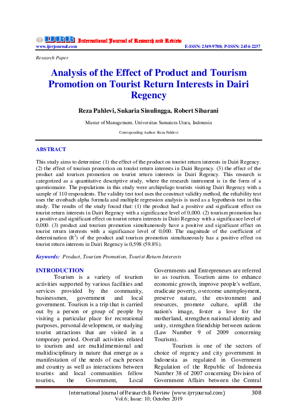 (PDF) Analysis of the Effect of Product and Tourism Promotion on ...