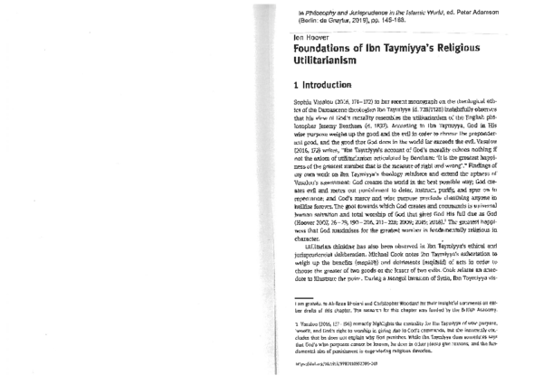 (PDF) "Foundations of Ibn Taymiyya’s Religious Utilitarianism," in ...