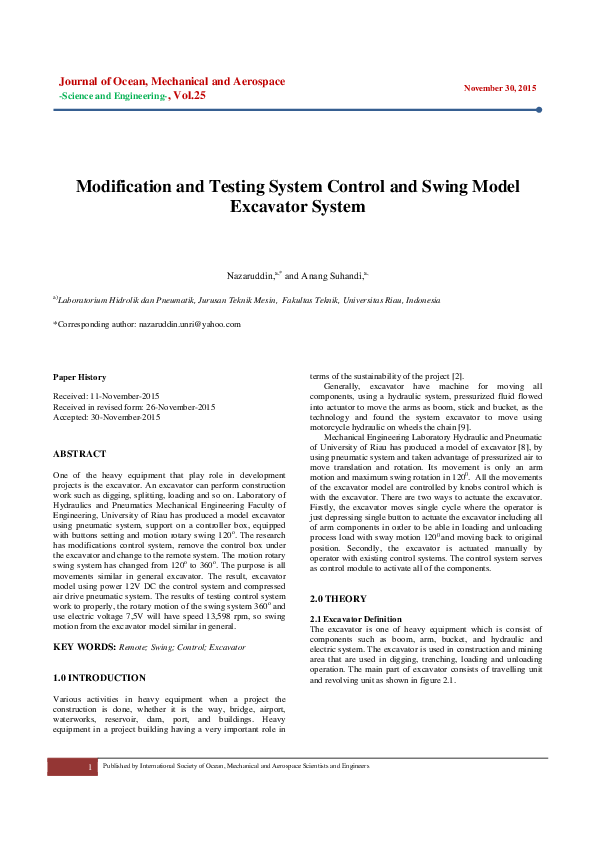 (PDF) Modification and Testing System Control and Swing Model Excavator ...