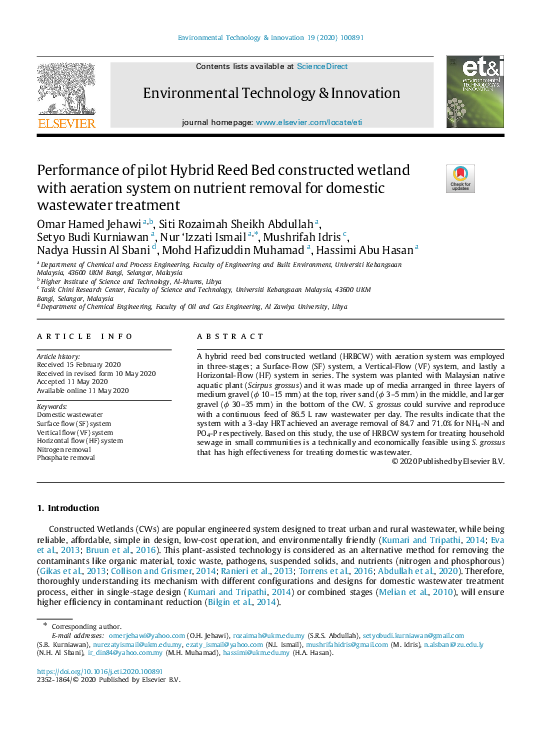 (PDF) Performance of pilot Hybrid Reed Bed constructed wetland with ...