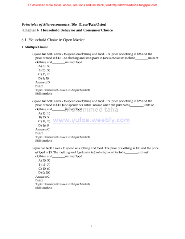 Pdf Chapter 6 Household Behavior And Consumer Choice