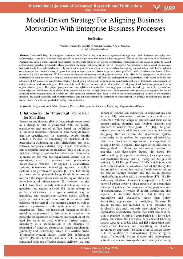 (PDF) Model-Driven Strategy For Aligning Business Motivation With Enterprise Business Processes
