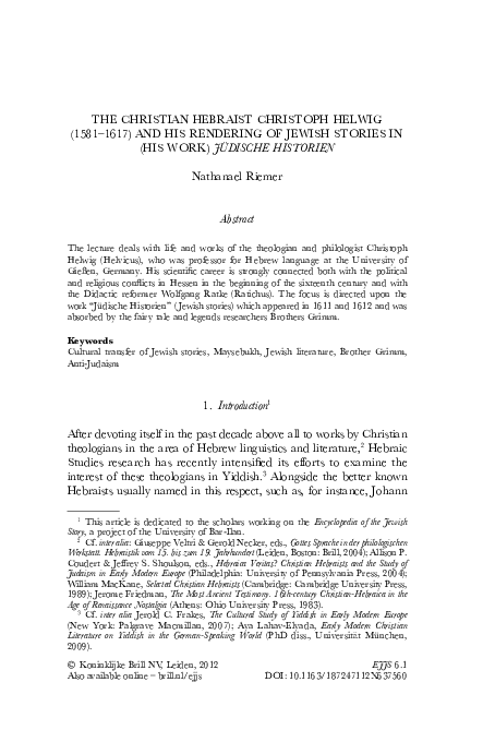 (PDF) Nathanael Riemer: The Christian Hebraist Christoph Helwig (1581 ...