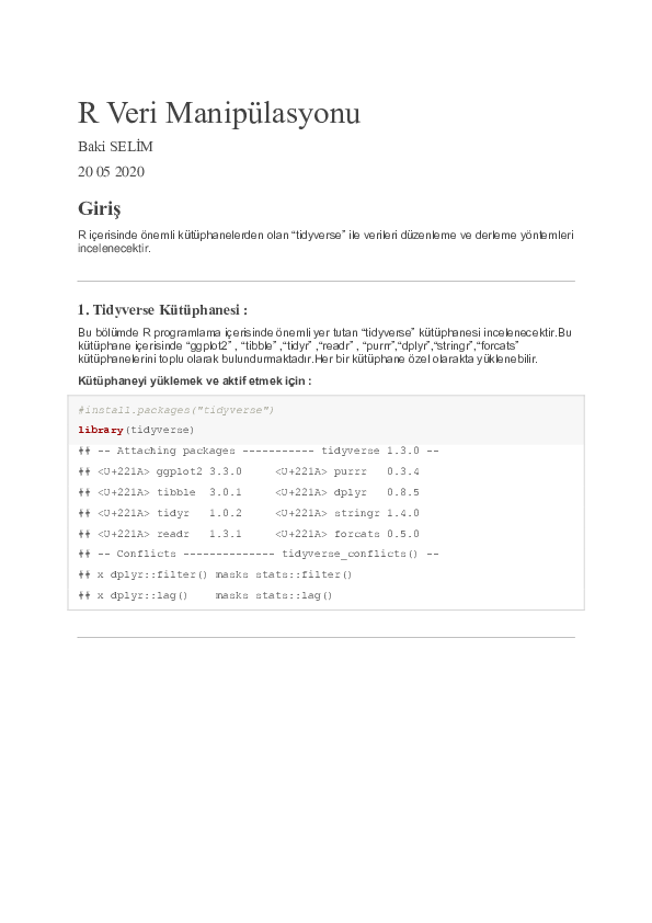 (PDF) R Programlama Veri Manipülasyonu