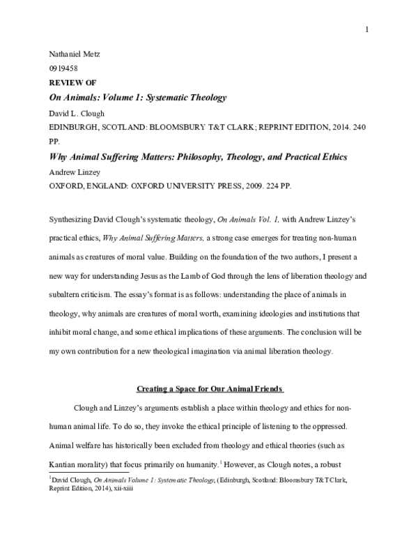 (DOC) "A Love for All Creatures" (Review of David Clough and Andrew ...