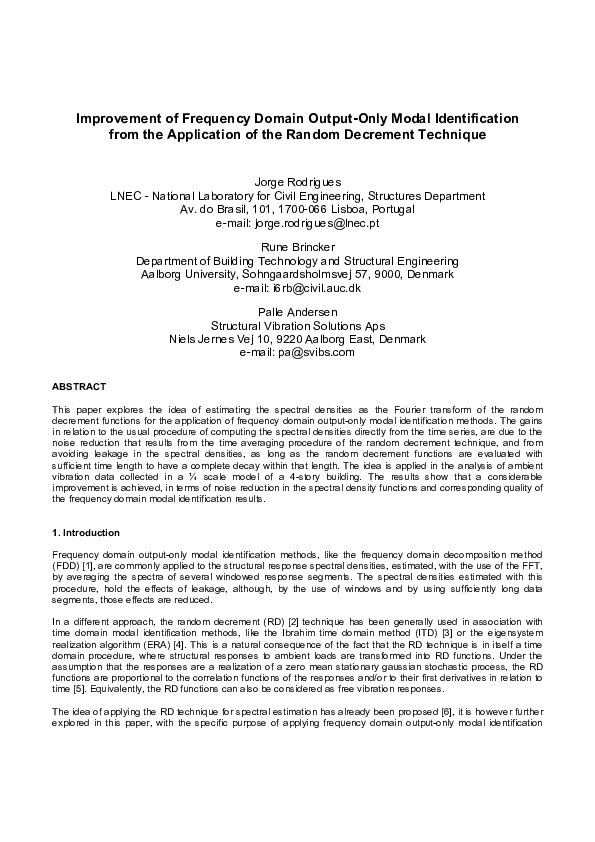 Pdf Improvement Of Frequency Domain Output Only Modal Identification From The Application Of