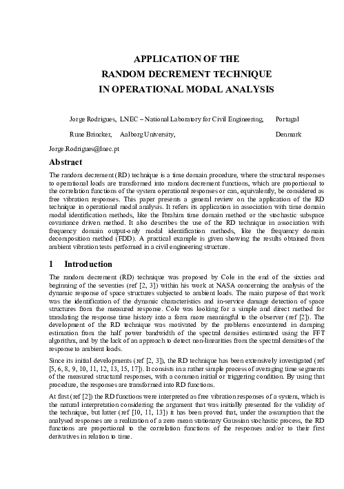 (PDF) Application of the Random Decrement Technique in Operational Modal Analysis