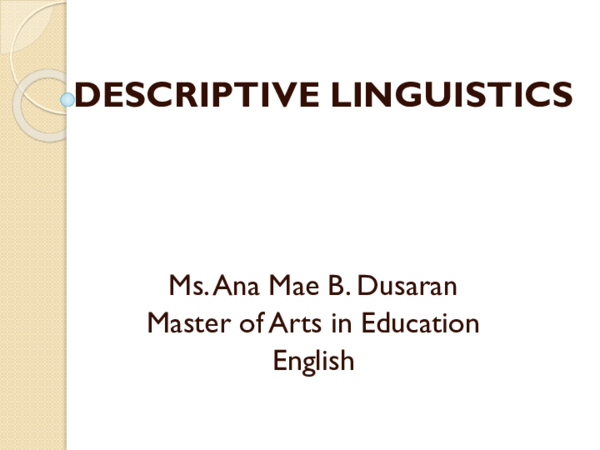 (PDF) DESCRIPTIVE LINGUISTICS