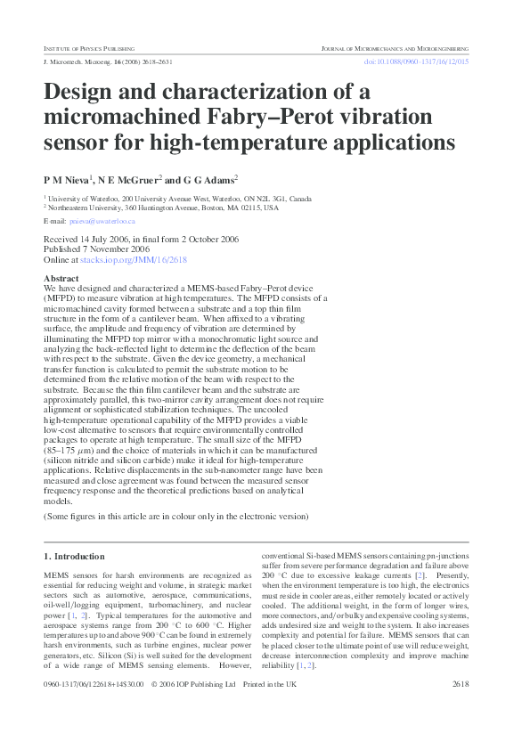 (PDF) Design and characterization of a micromachined Fabry–Perot vibration sensor for high ...