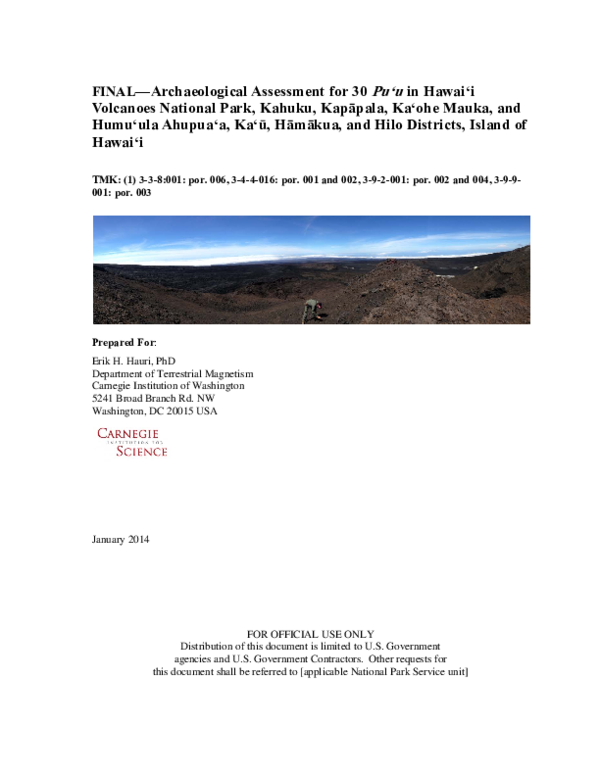 (PDF) Archaeological Assessment for 30 Pu'u in Hawai'i Volcanoes ...