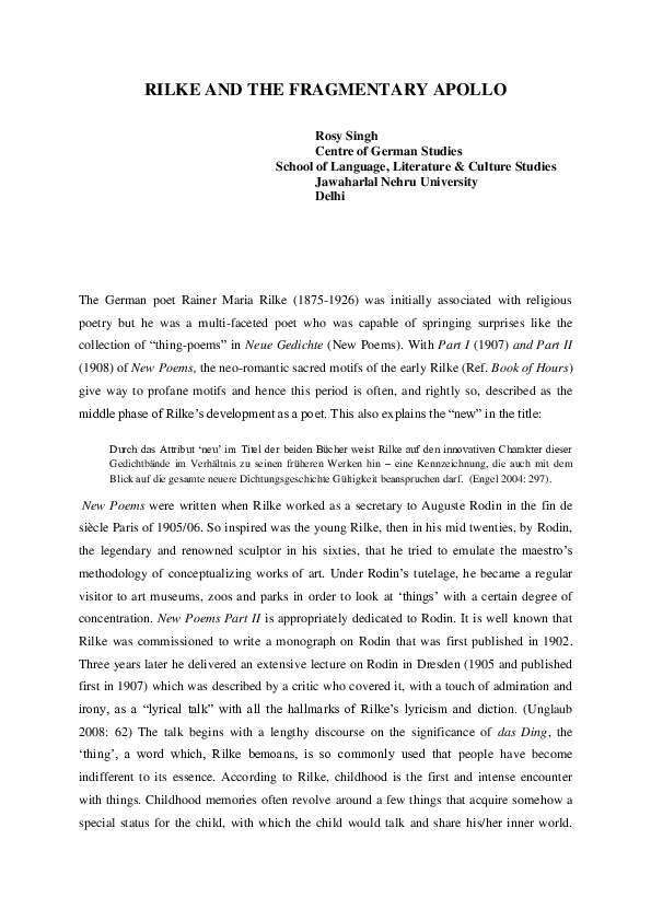 (PDF) RILKE AND THE FRAGMENTARY APOLLO